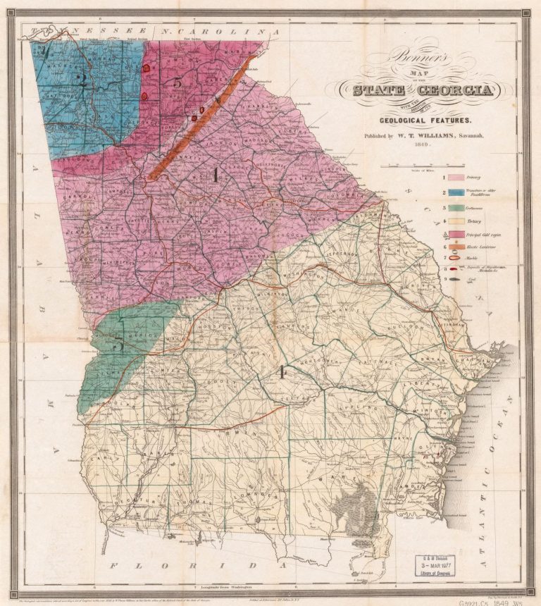 Original Cherokee nation map and 1849 Georgia map with geological features Original Cherokee nation map and 1849 Georgia map with geological features